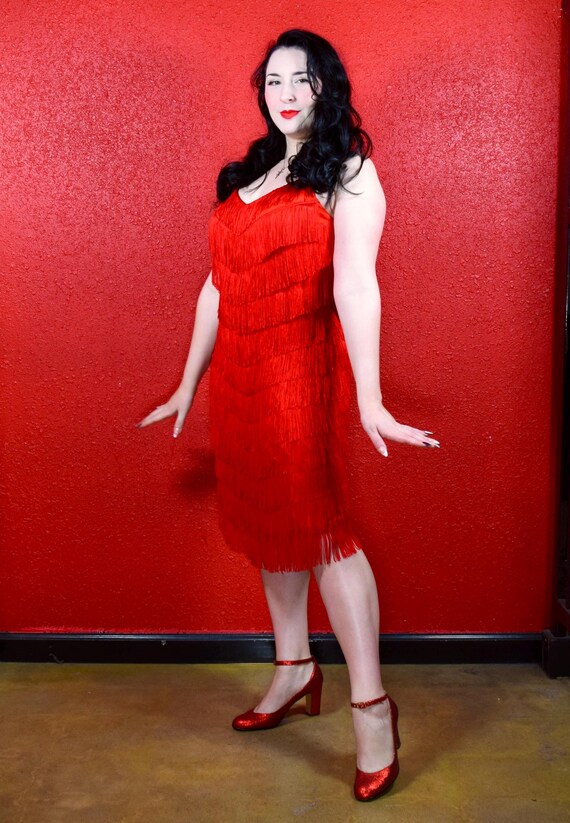 1980s Fredericks of Hollywood Red Fringe Dress - Gem