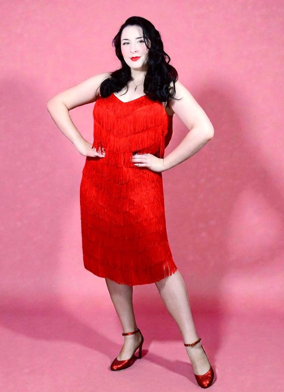 1980s Fredericks of Hollywood Red Fringe Dress - Gem