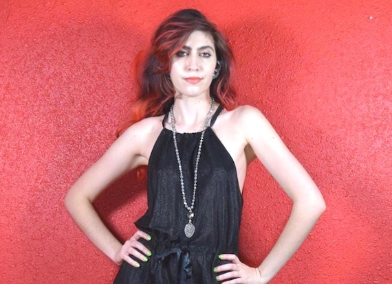 1970s Fredericks of Hollywood shiny Glitter Sheath Dr… - Gem