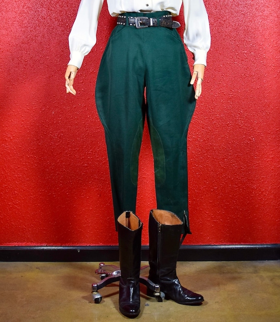 1930s Rare Jodhpurs Green Wool with Suede Patch - Gem