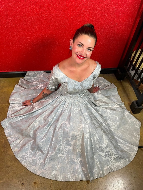 1950s Ice Blue Brocade Dress Fit & Flare - Etsy