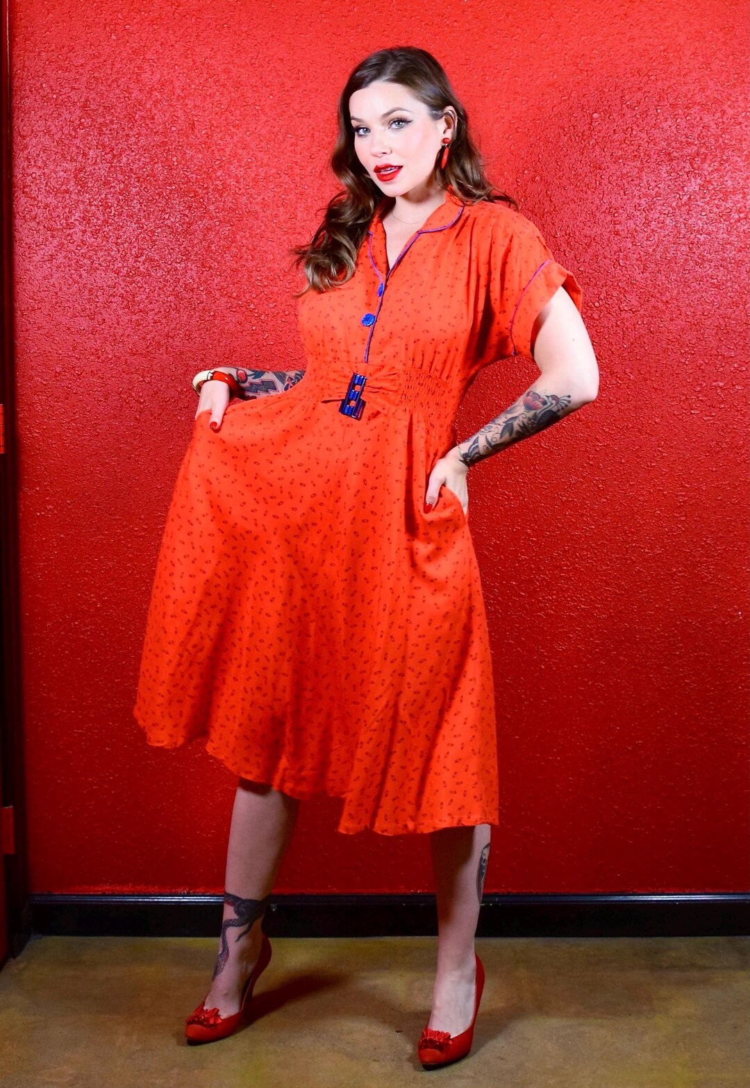70s Safety Pin Print Punk Does 40s/50 Shirtwaist - Etsy