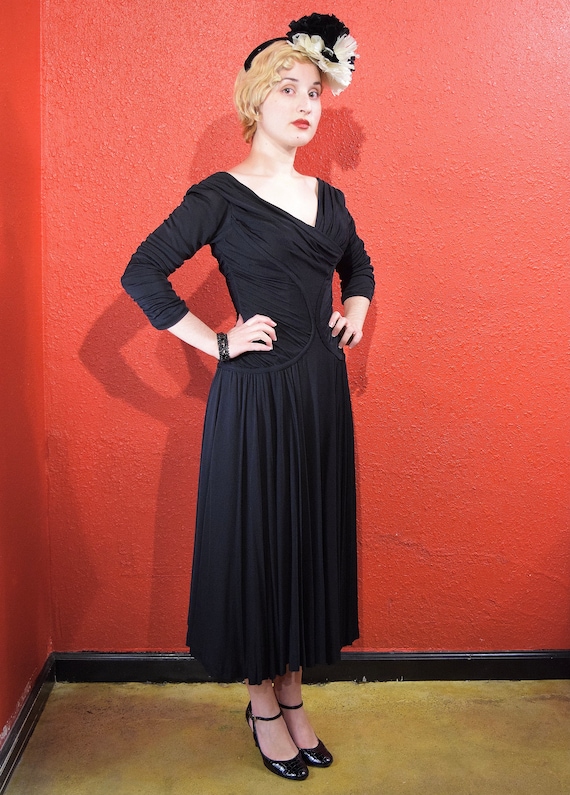 1950s Ceil Chapman Designer Jersey Draped Dress - Gem
