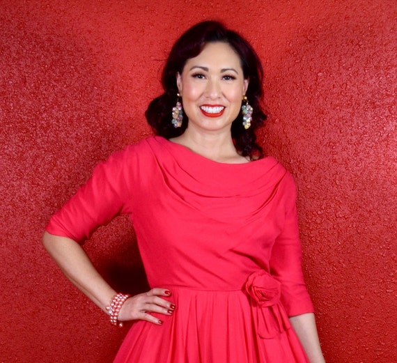 1960s Miss Elliette Chiffon Fit & Flare Dress - Gem