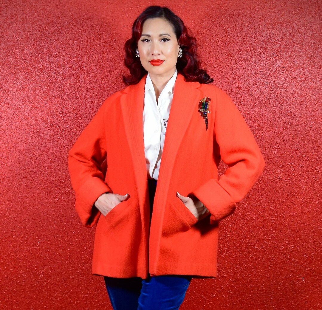 1950s Coral Wool Swagger Jacket Parrot Applique - Etsy
