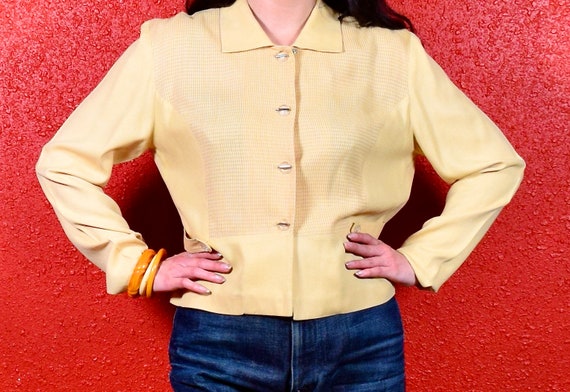 1940s Panel Check Mellow Yellow Jacket - Gem