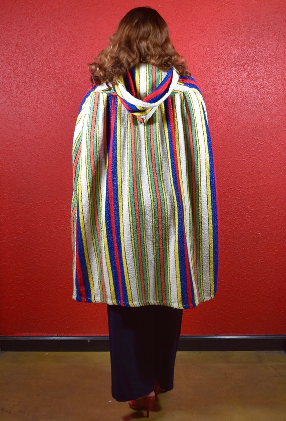 1940s 50s Terry Cloth Hooded Stripe Cape - Gem