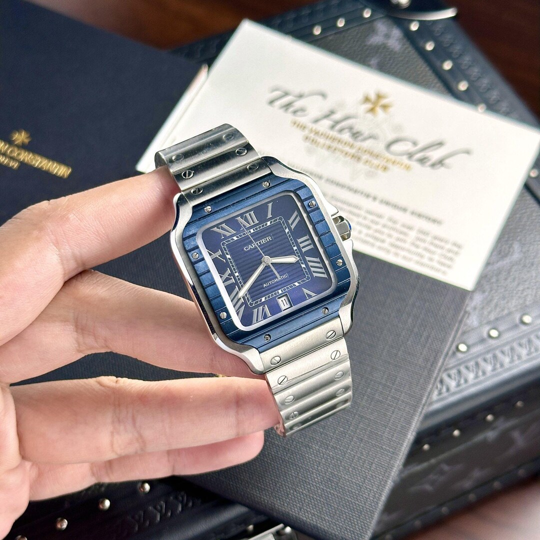Cartier Santos De Cartier WSSA0048 Large Blue Dial Stainless Steel Men ...