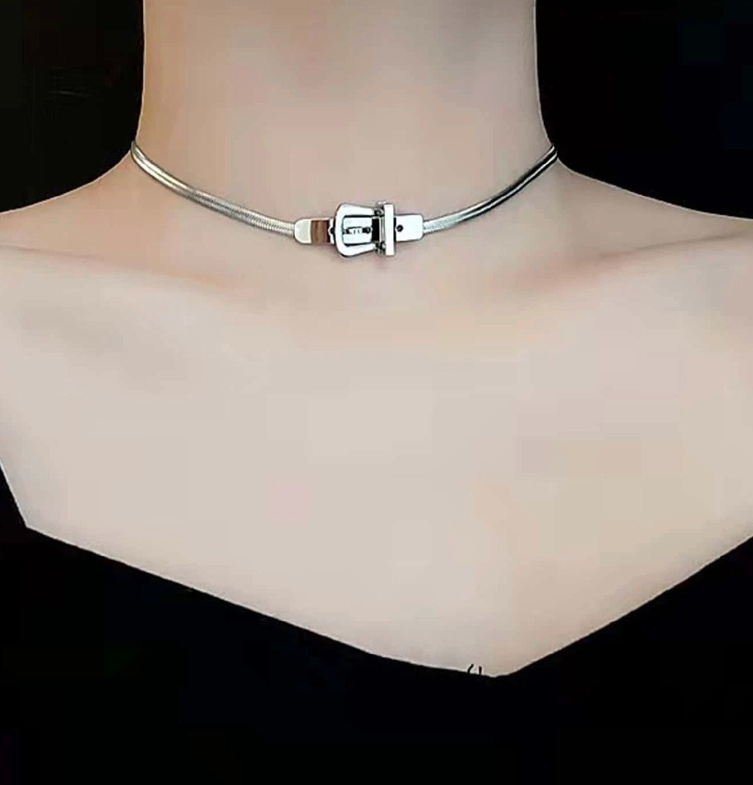 Adjustable Fashion Silver Belt Buckle Choker Necklace STAINLESS STEEL ...