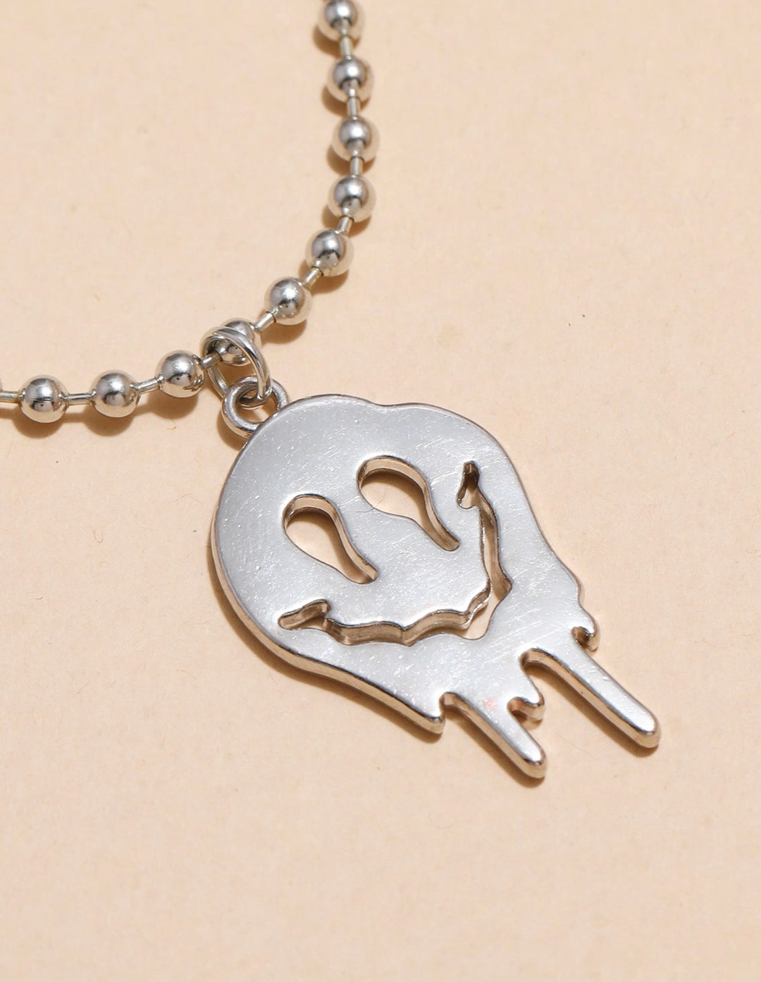 Dripping Silver Smiley Face Pendant Necklace / 90s Inspired - Etsy