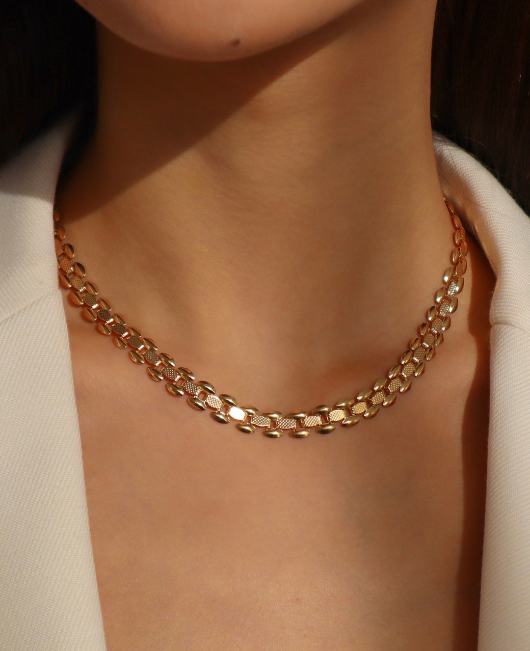 Gold Detailed Textured Design Chain Necklace - Etsy
