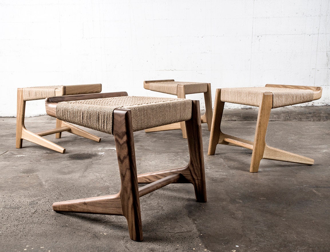 Cantilever Stool, Walnut, Woven Danish Cord, Mid-century, Hardwood ...