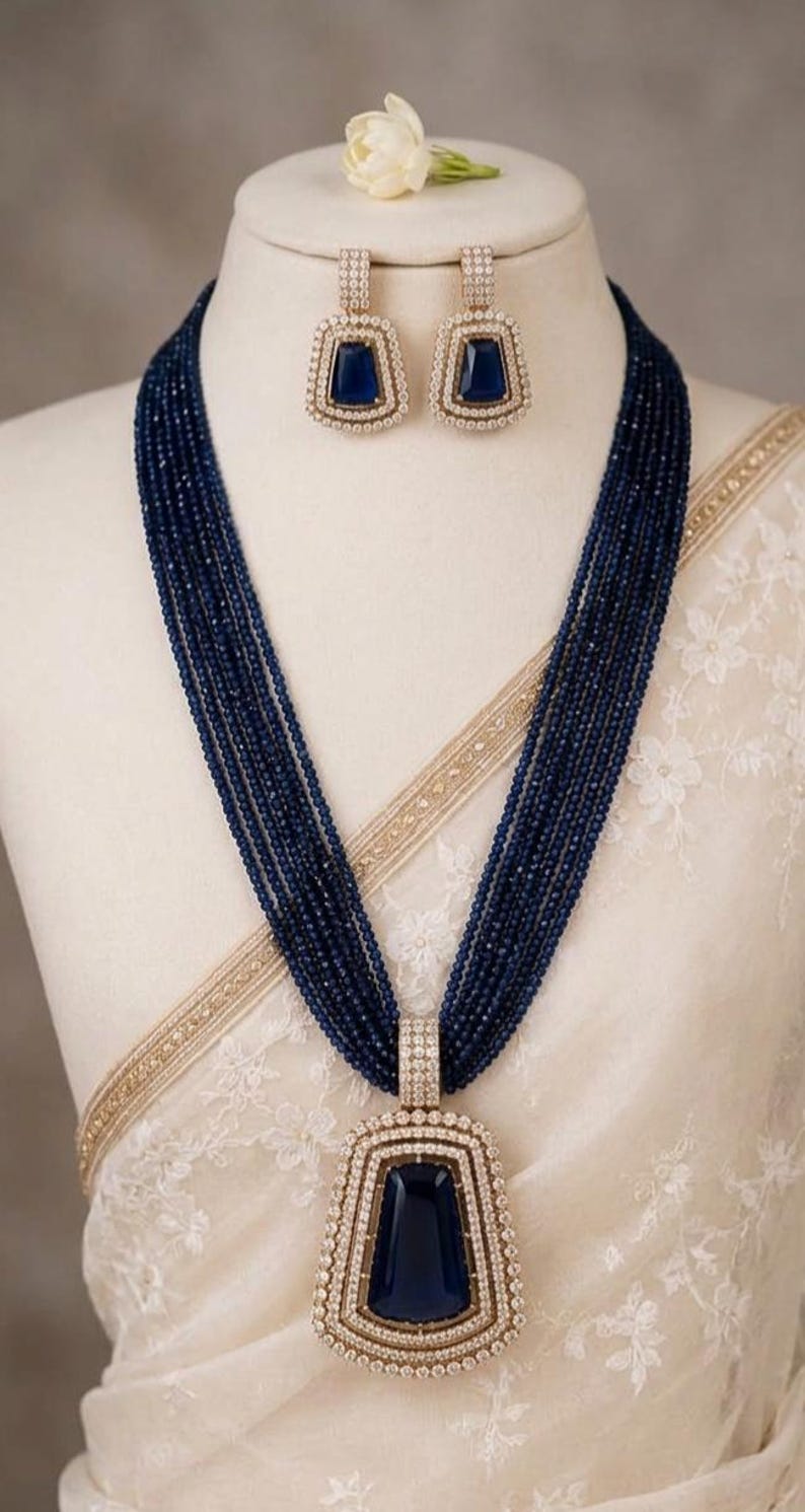 Royal Blue Necklace and Earring Set, Multi Strand Seed Bead Choker ...