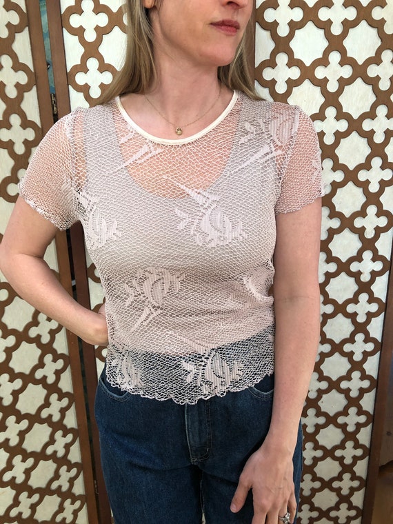 Ecru Mesh Top Abstract Sheer Mesh Top 2 Layer Neutral Beige - Etsy