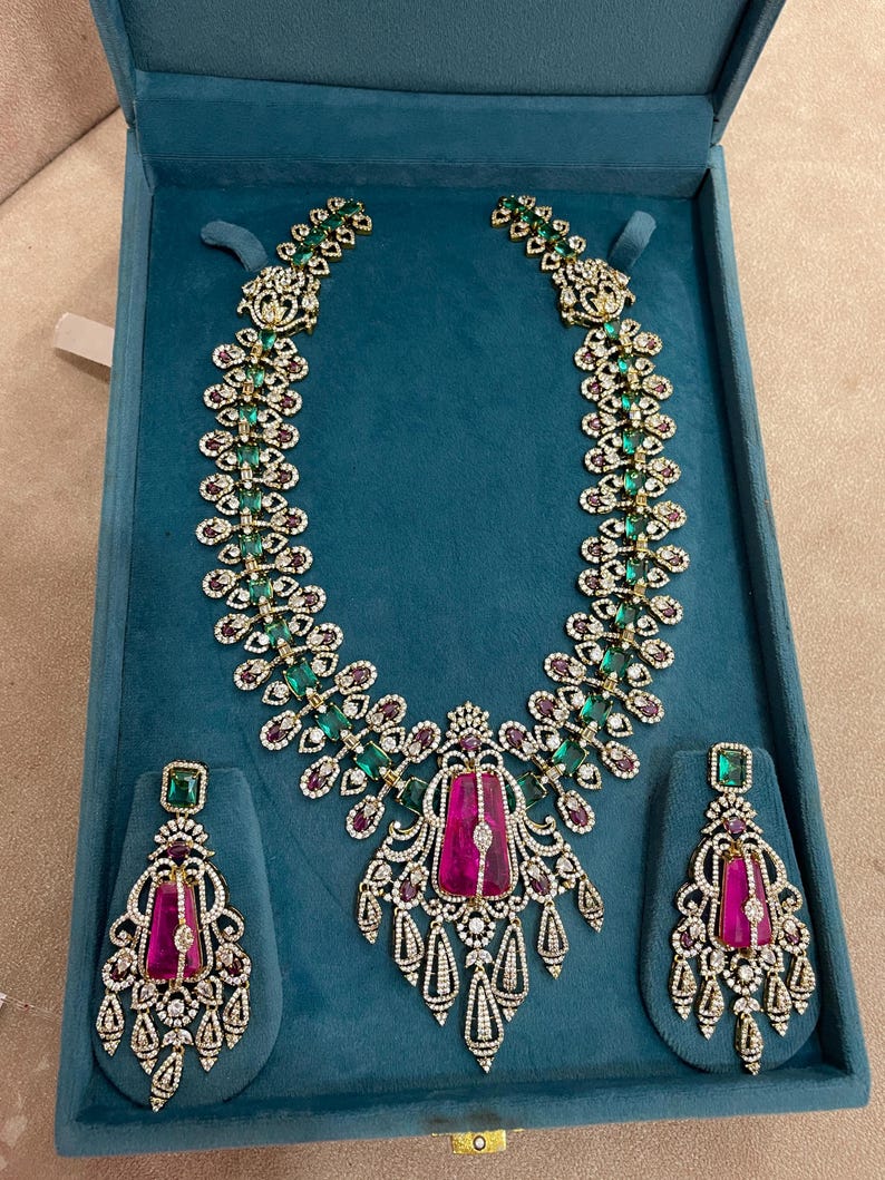 Luxury Emerald Ruby Necklace Set, Bridal Statement Jewelry, Victorian ...