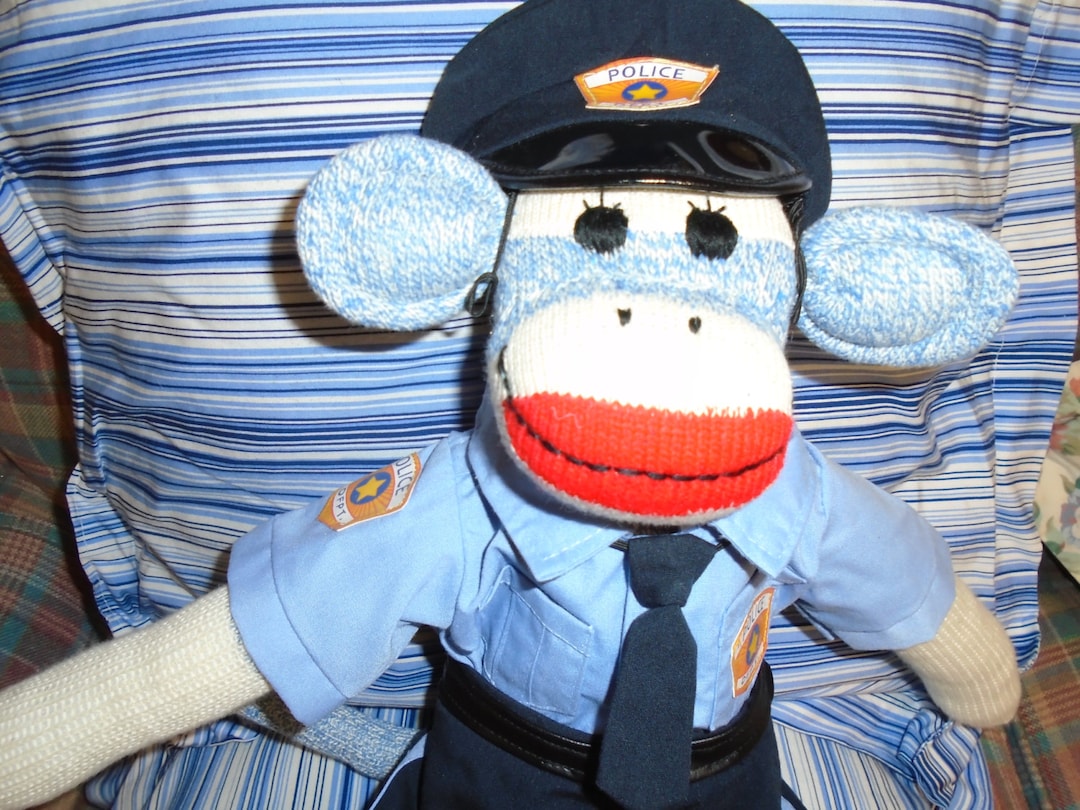 Policeman/police Officer Classic Blue Denim or Brown Sock Monkey Doll ...
