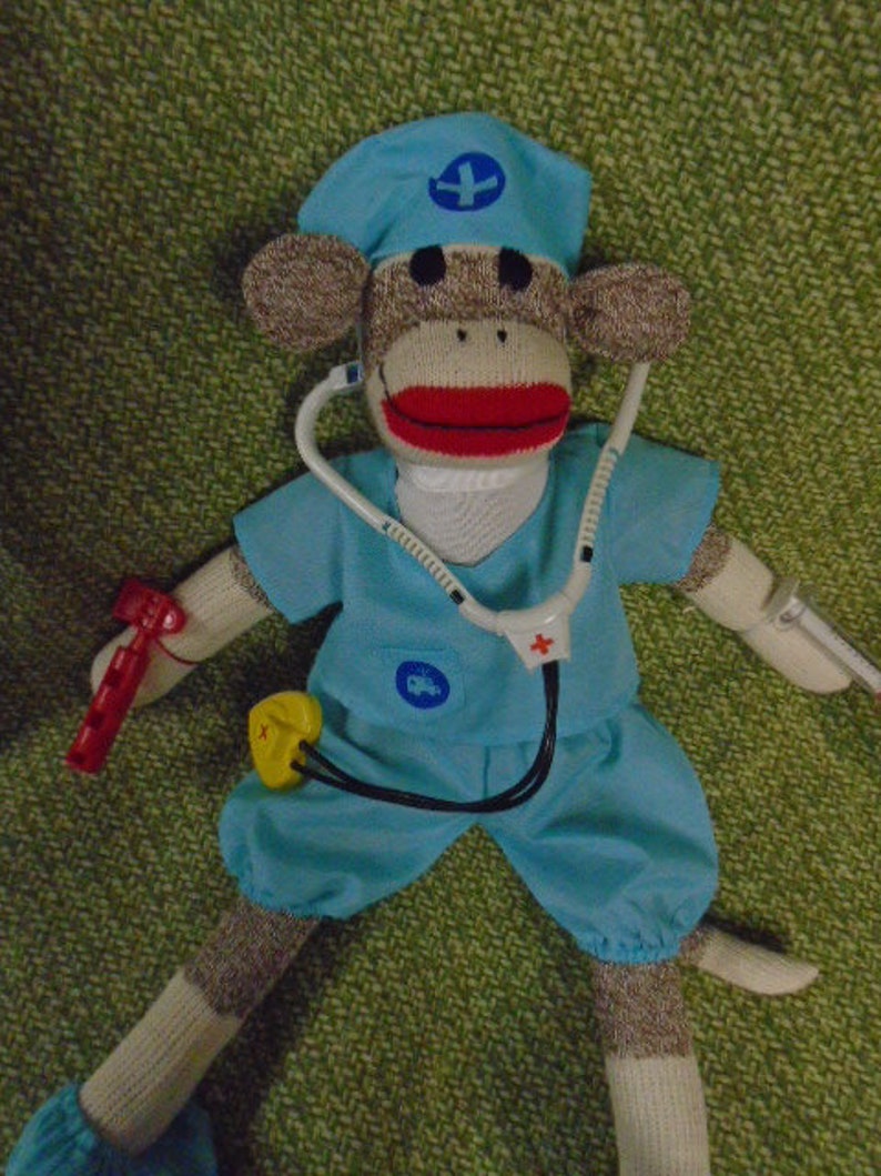 Medical Doctor/nurse Red Heel Brown Sock Monkey Doll in Scrubs - Etsy