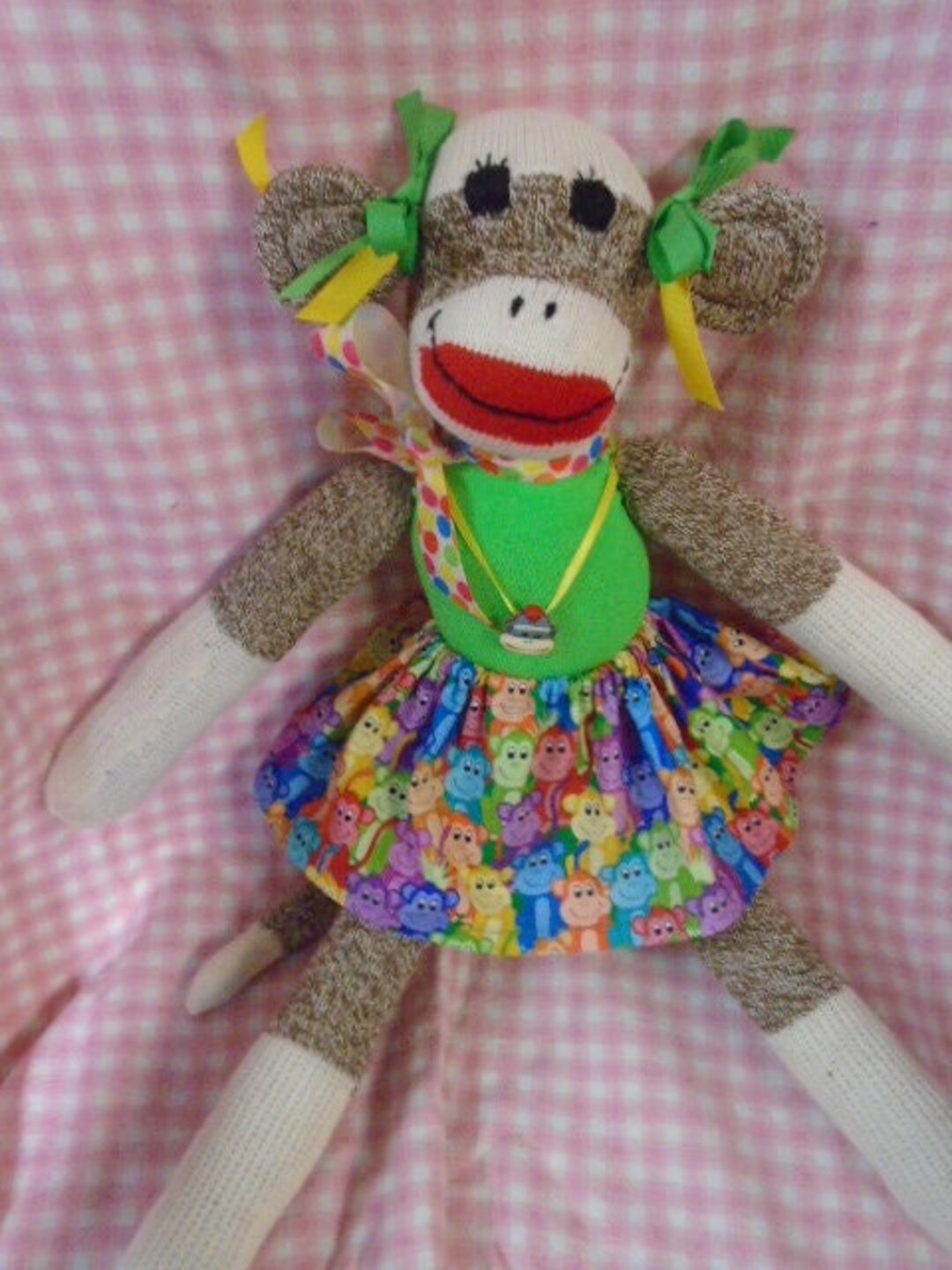 A Rainbow of Monkeys Sock Monkey Doll With Polka-dot Ribbon and Monkey ...