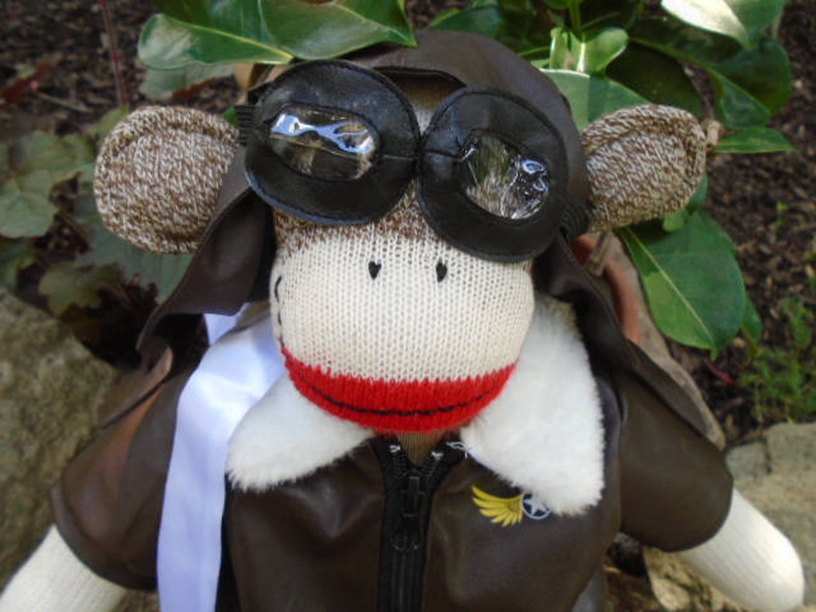 Pilot/airman/aviator/red Baron Brown Sock Monkey Doll With Goggles - Etsy