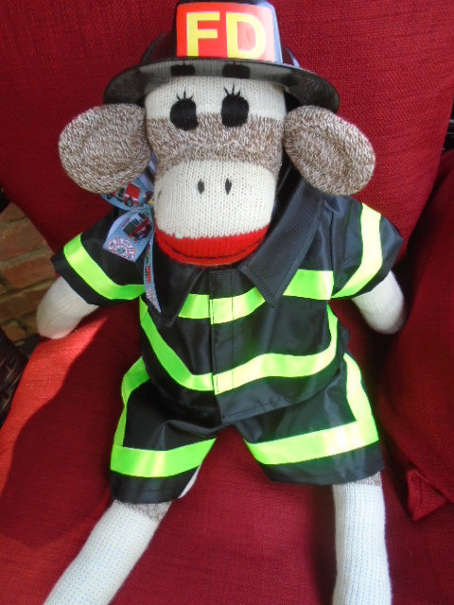 Firefighter/fireman Classic Brown Red Heel Sock Monkey - Etsy