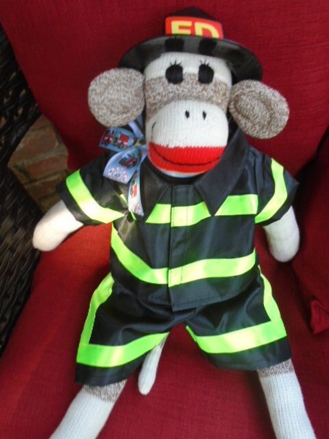 Firefighter/fireman Classic Brown Red Heel Sock Monkey Doll/fire ...