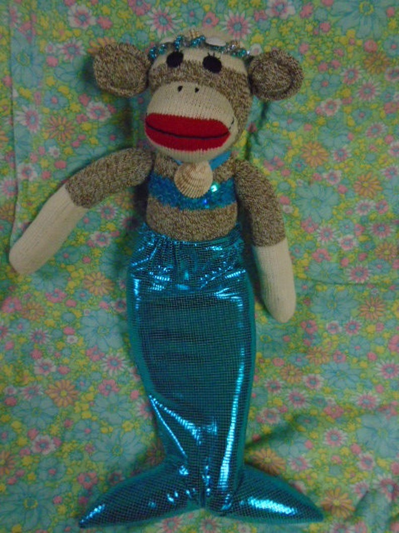 Little Merry Mermaid Sock Monkey Doll Green or Turquoise - Etsy