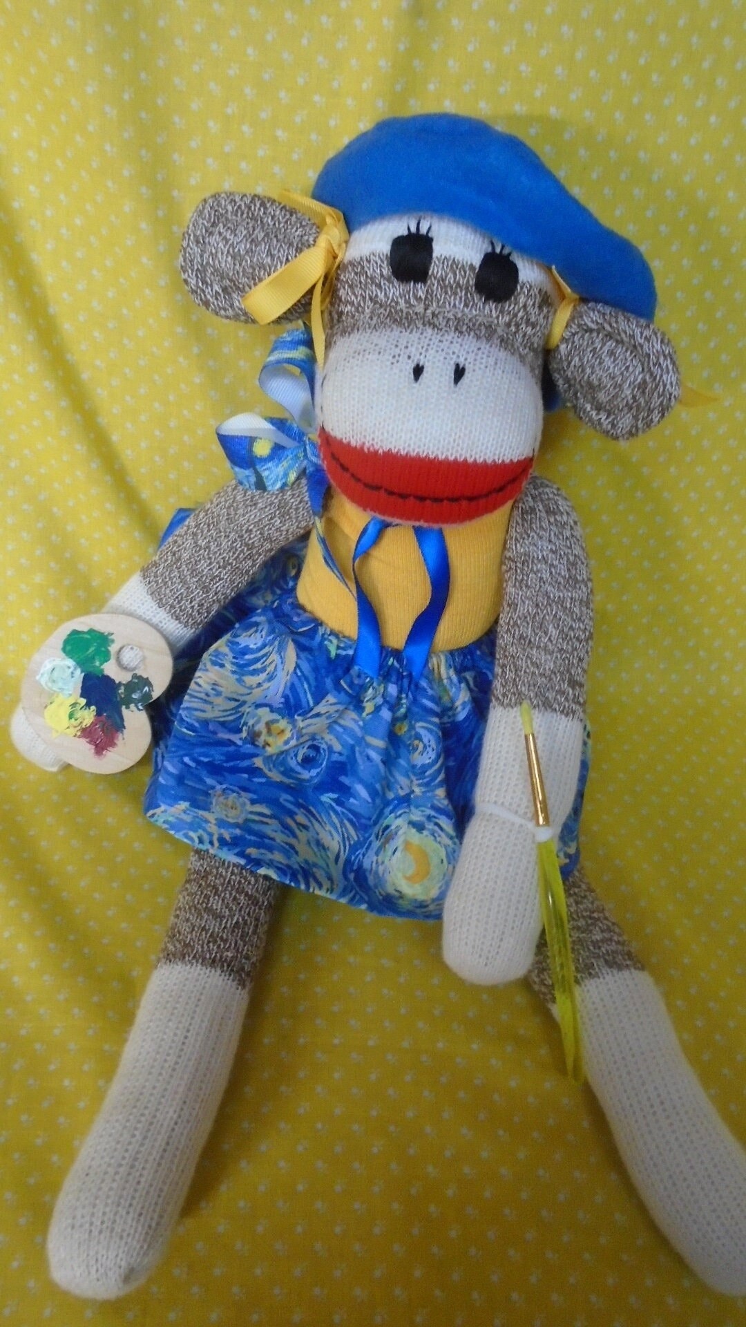 Artist /painter Sock Monkey Doll With Palette and Paintbrush - Etsy