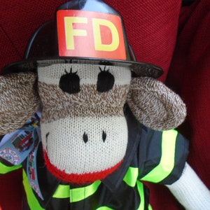 Firefighter/fireman Classic Brown Red Heel Sock Monkey Doll/fire ...