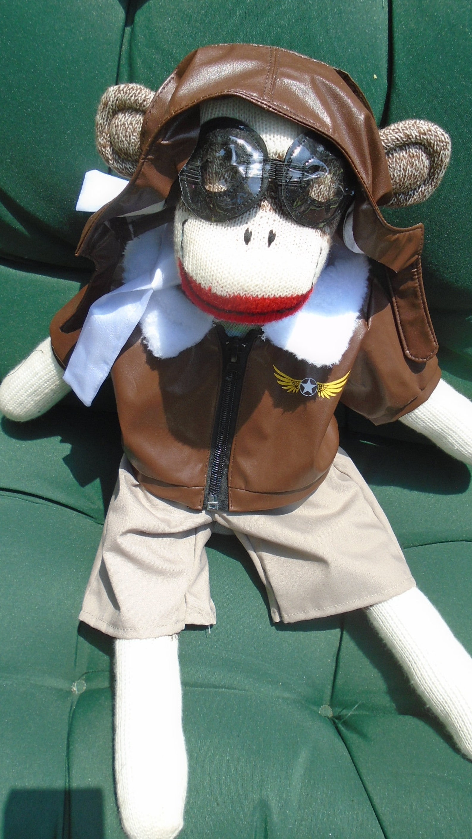 Pilot/airman/aviator/red Baron Brown Sock Monkey Doll With Goggles - Etsy