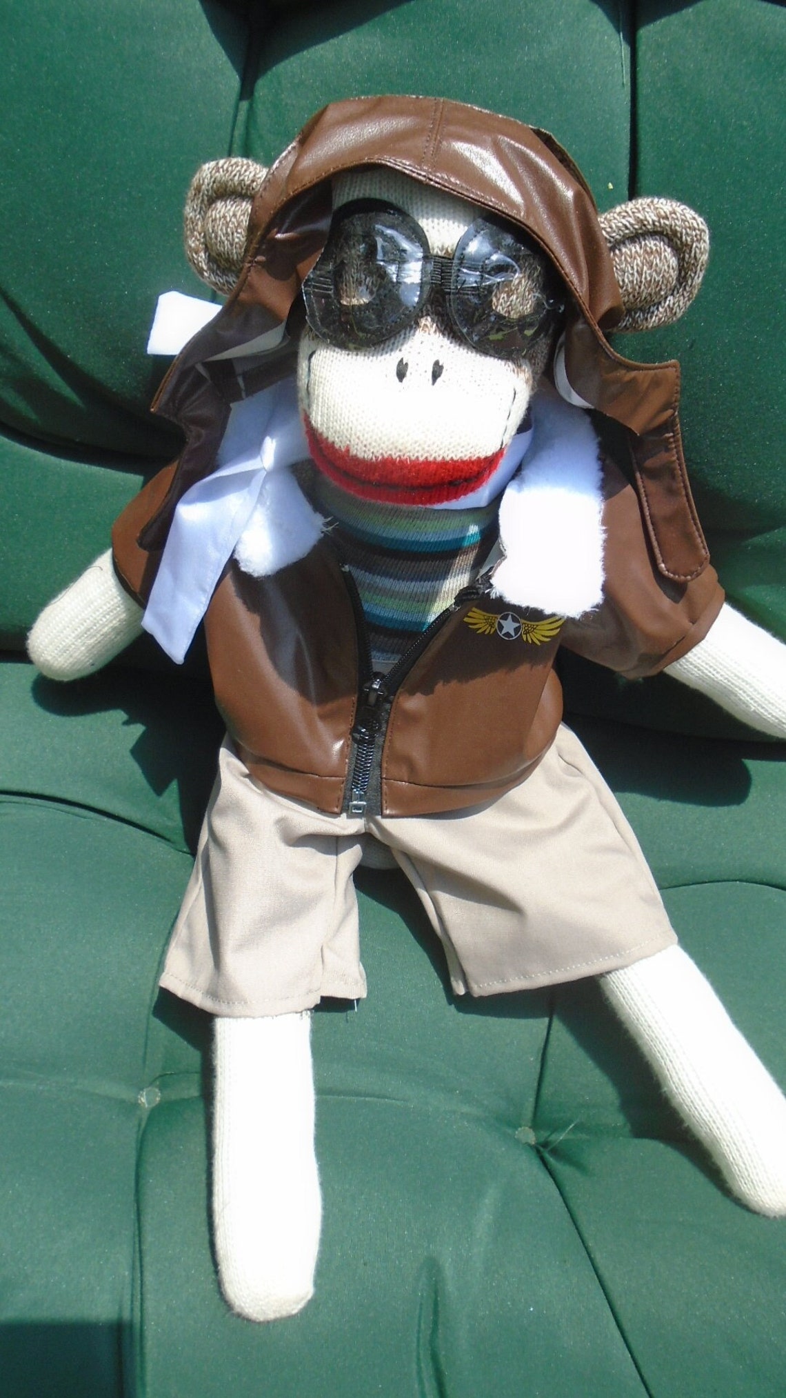 Pilot/airman/aviator/red Baron Brown Sock Monkey Doll With Goggles - Etsy