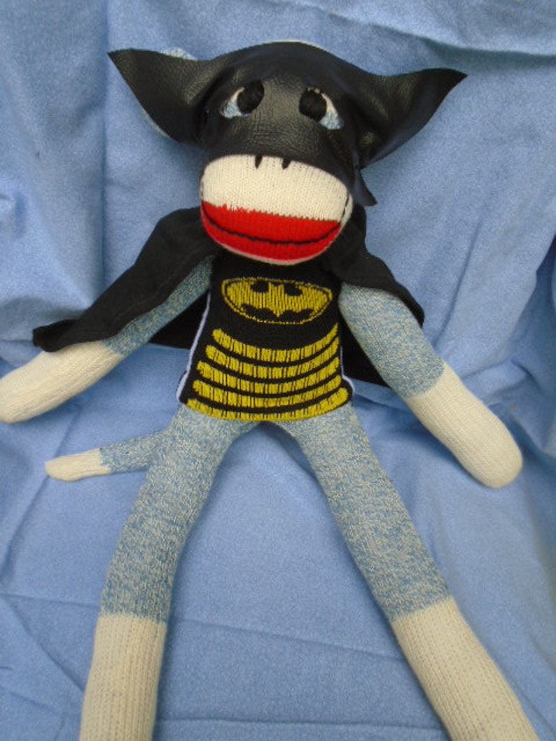 BATMAN Sock Monkey Doll/the Caped Crusader in Blue or Brown | Etsy