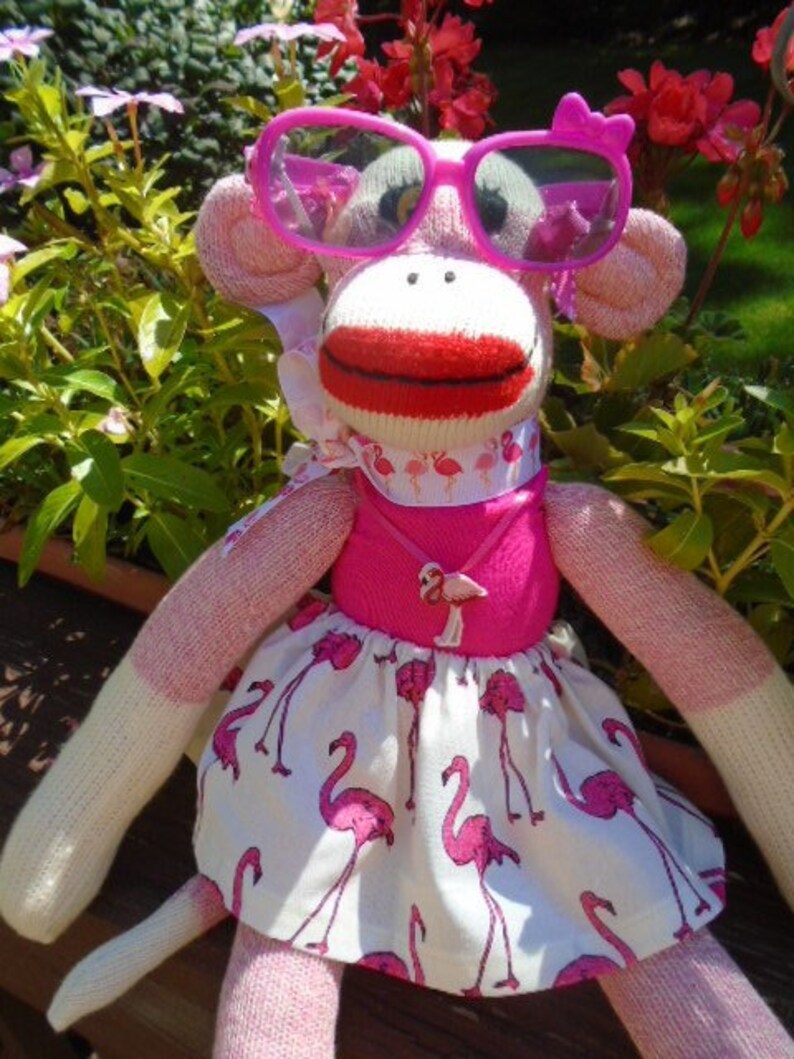 Pink Flamingo Sock Monkey Doll With Flamingo Skirt Ribbon and - Etsy