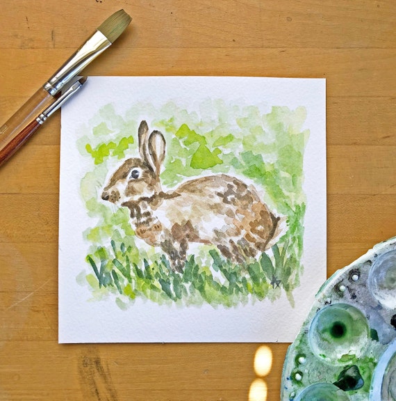 Original Watercolor Spring Rabbit 5.5x5.5 - Etsy UK