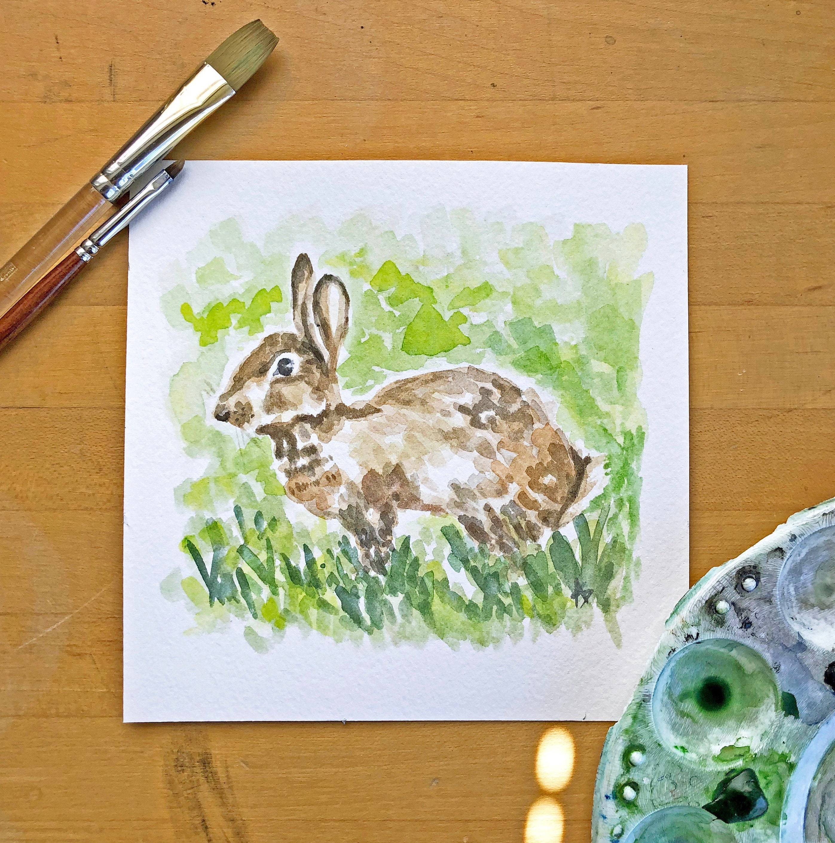 Original Watercolor Spring Rabbit 5.5x5.5 - Etsy UK