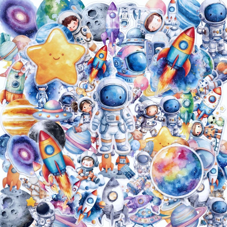 50PCS Space Adventure Sticker Pack, Clear Stickers, Cute Stickers ...