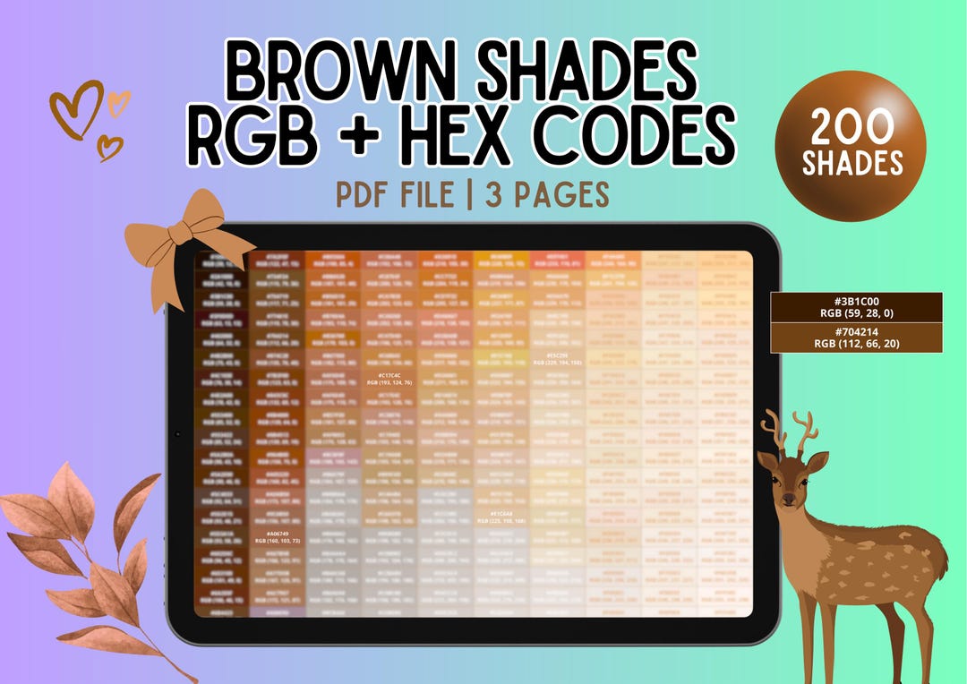 200 RGB + HEX Brown Color Codes | Digital Chart for Branding, Web and ...