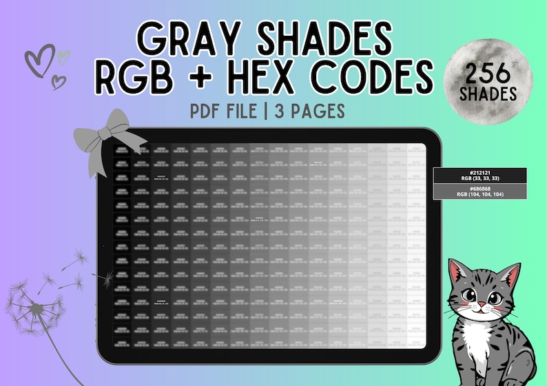 256 RGB + HEX Gray Color Codes | Digital Chart for Branding, Web and ...