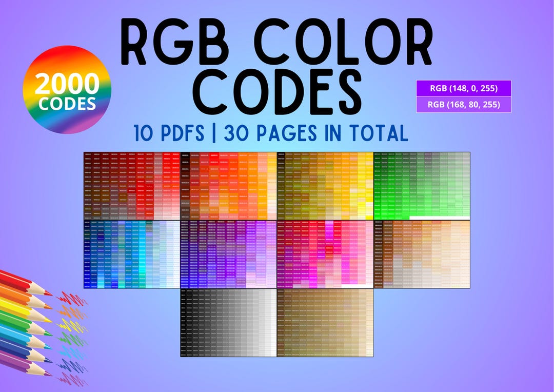 2000 RGB Color Codes | Digital PDF Bundle, Printable Color Palette ...
