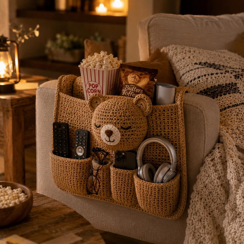 Crochet Bear Sofa Organizer Pattern PDF, Couch Armrest Caddy, Remote ...