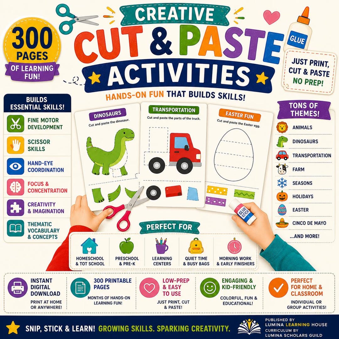 300 Pages Cut and Paste Activities | Preschool Fine Motor, Scissor ...