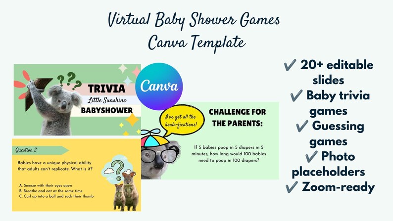 Virtual Baby Shower Games Canva Template - Etsy