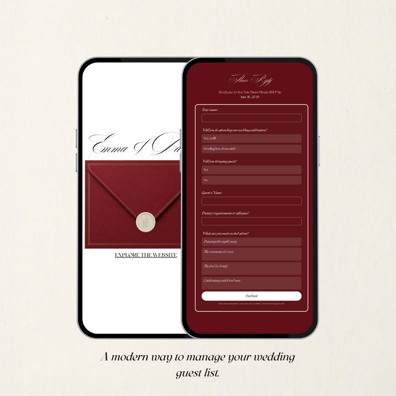 Modèle de site Web de mariage Bourgogne, site Old Money Canvas ...