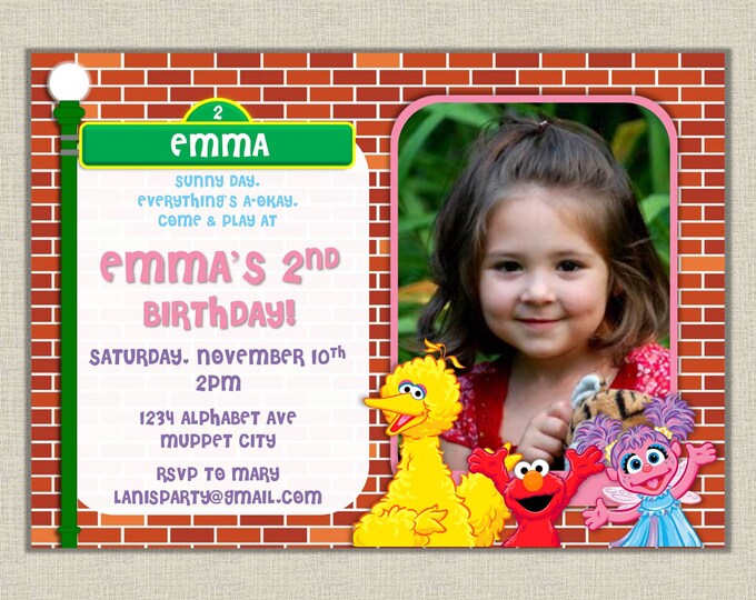 Sesame Street Elmo And Abby Cadabby Printable Photo Invitation Etsy