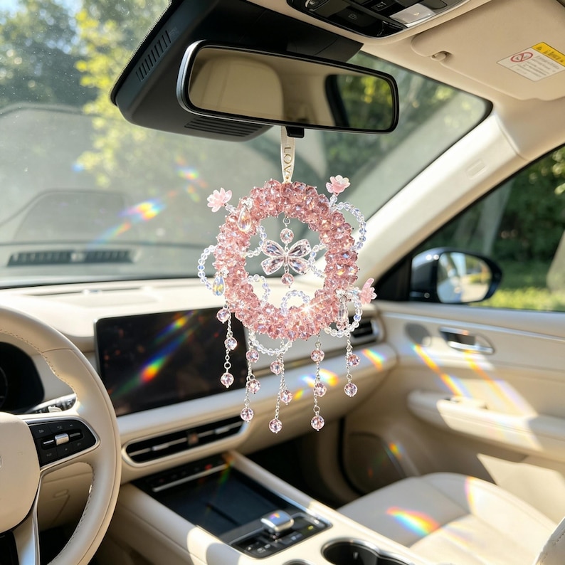 Pink Crystal Butterfly Car Charm, Handmade Sun Catcher, Rainbow Window ...