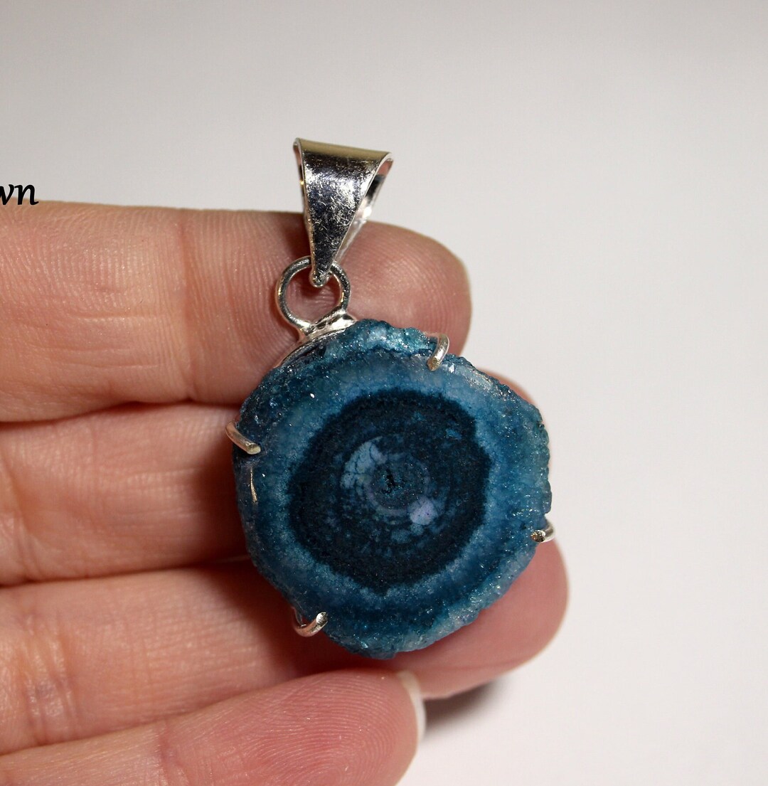 Blue Solar Quartz Pendant in Sterling Silver Plating, Crystal Pendant ...