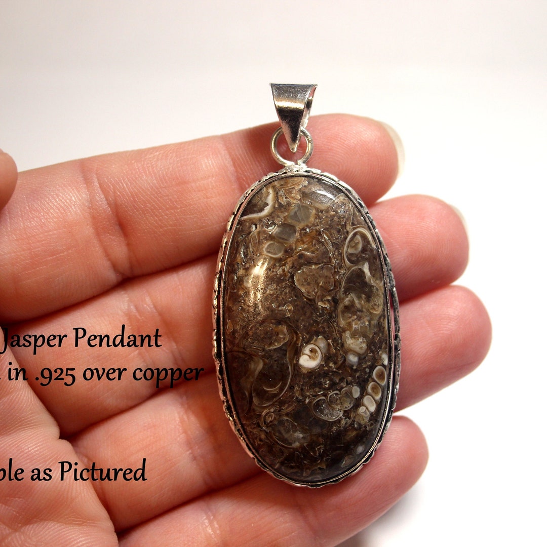 Colgante Turtella Jasper - Ajuste de plata - Colgante ovalado - Piedra ...