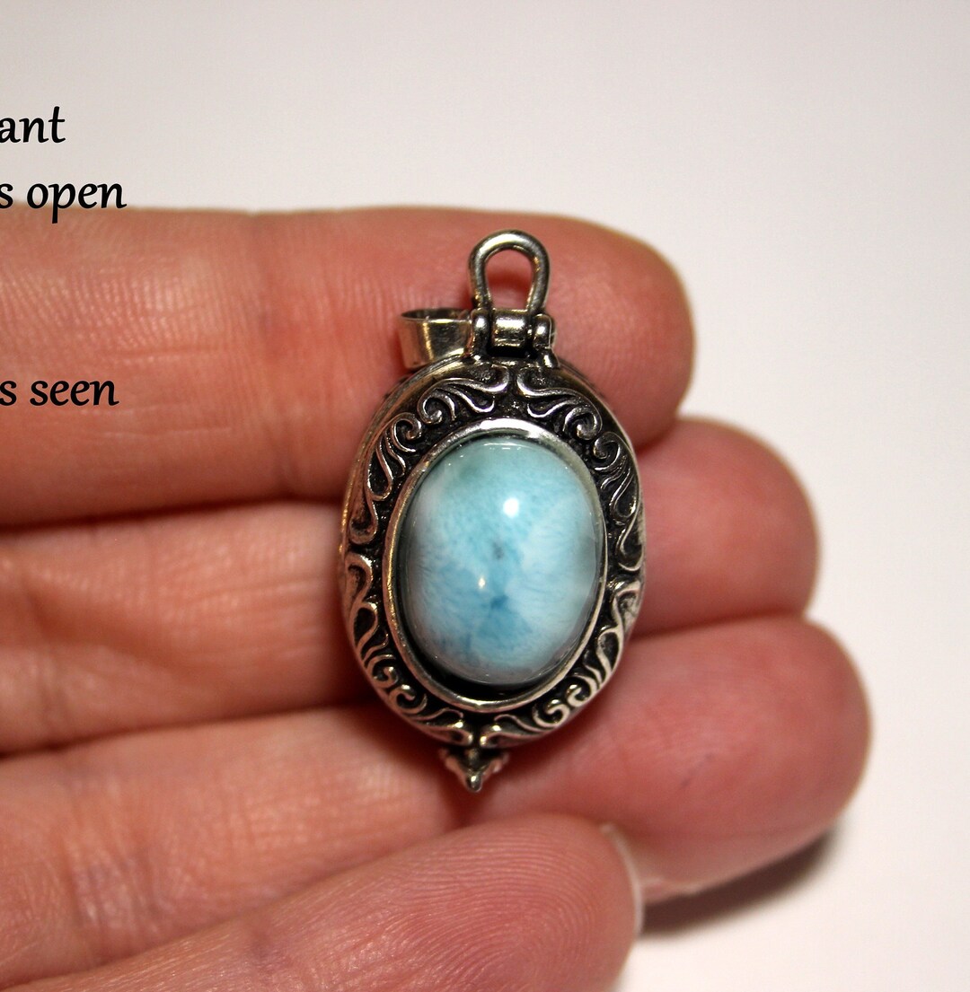 Larimar Locket Pendant, Silver Antique Gemstone Pendant - Etsy