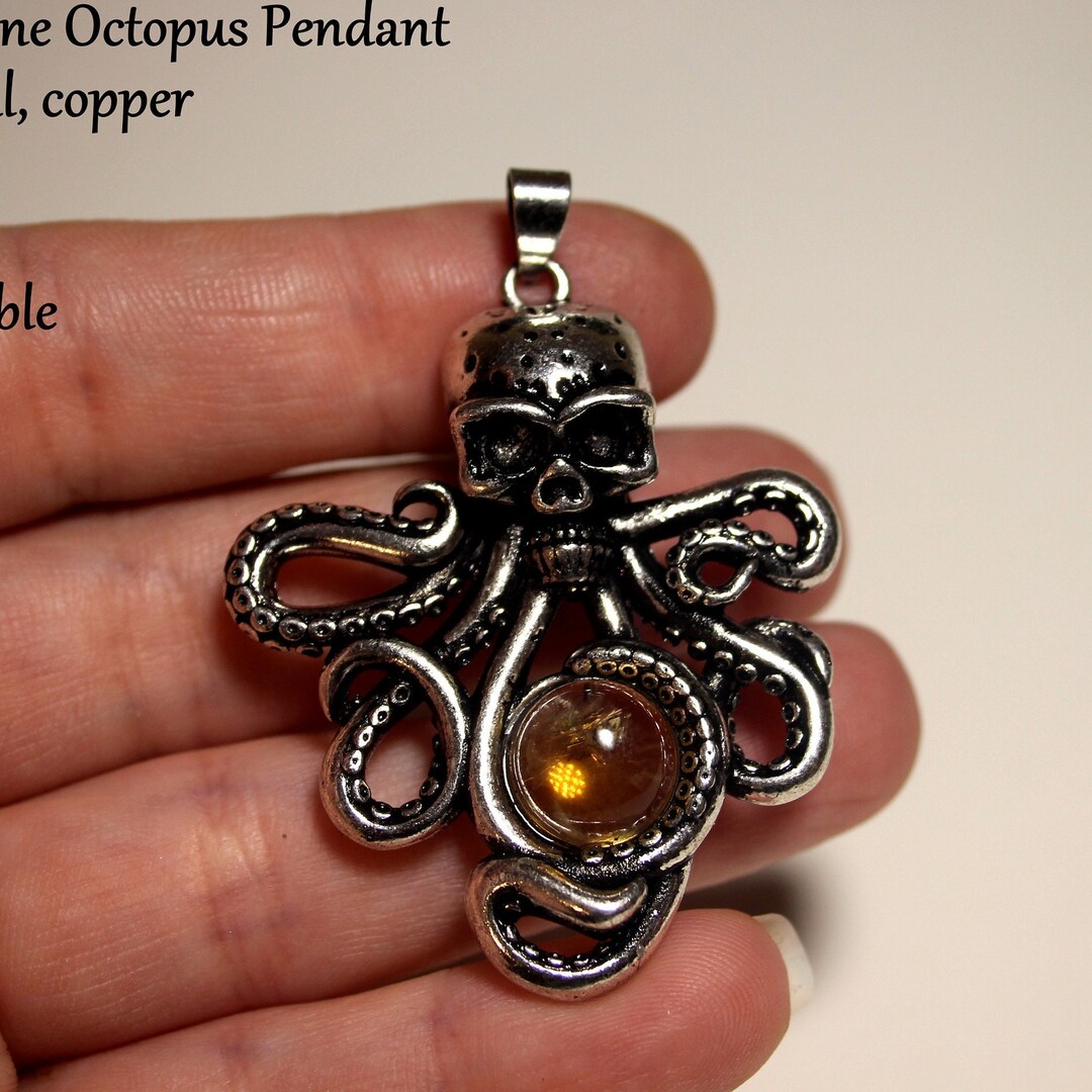 Gold Reutilized Quartz Pendant Octopus Pendant Orange Gemstone Gemstone ...