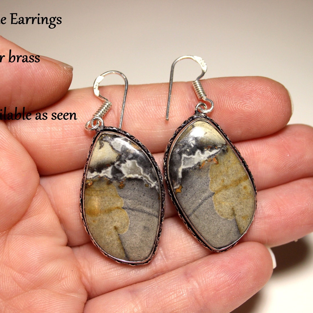 Dendric Jasper Earrings Brown Gemstone Crystal Earrings - Etsy