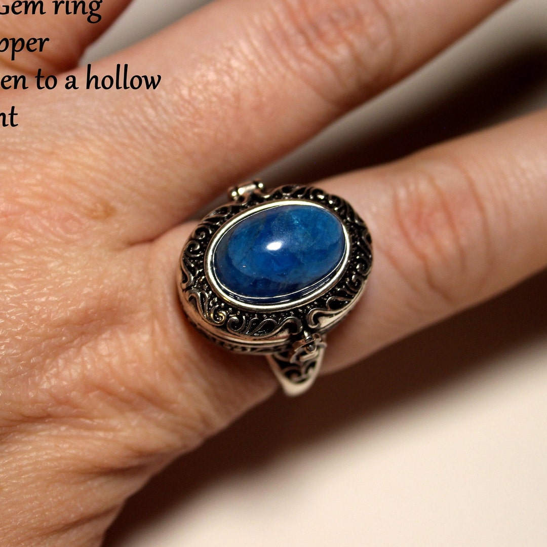 Silver Antique Poison Ring, Apatite Gemstone Ring, Adjustable Ring ...